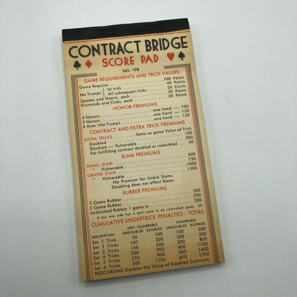 Vintage Contract Bridge Score Pad No. 198 Card Game Sheets | #63016774