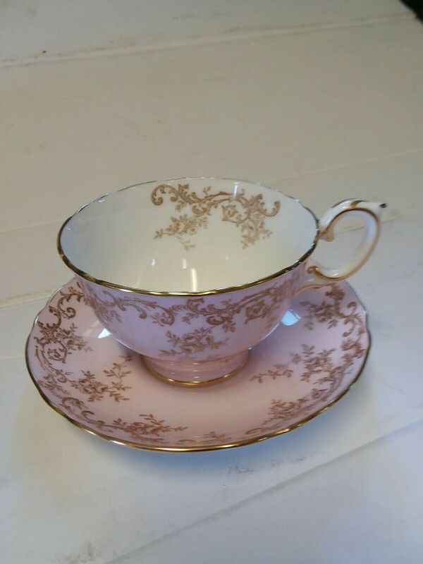 Crown Staffordshire Tea Cup And Saucer Pink With Gold Trim England ...
