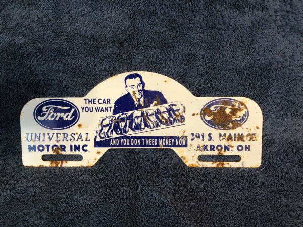 Vintage Ford Universal Motors Gas And Oil License Plate Topper Metal ...