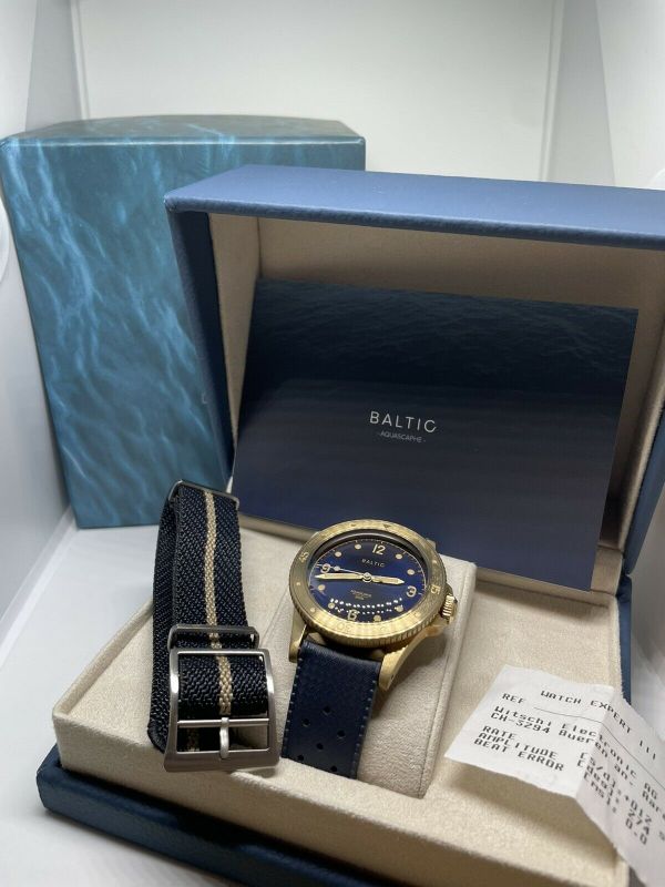 Baltic AQUASCAPHE Bronze Blue Gilt Dive Watch W/ Rubber And NATO Straps ...