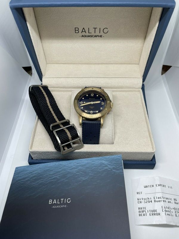 Baltic AQUASCAPHE Bronze Blue Gilt Dive Watch W/ Rubber And NATO Straps ...