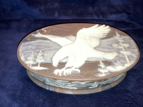 Vintage Incolay Stone Jewelry Box With Eagle/Mountain Scene Handcrafted ...