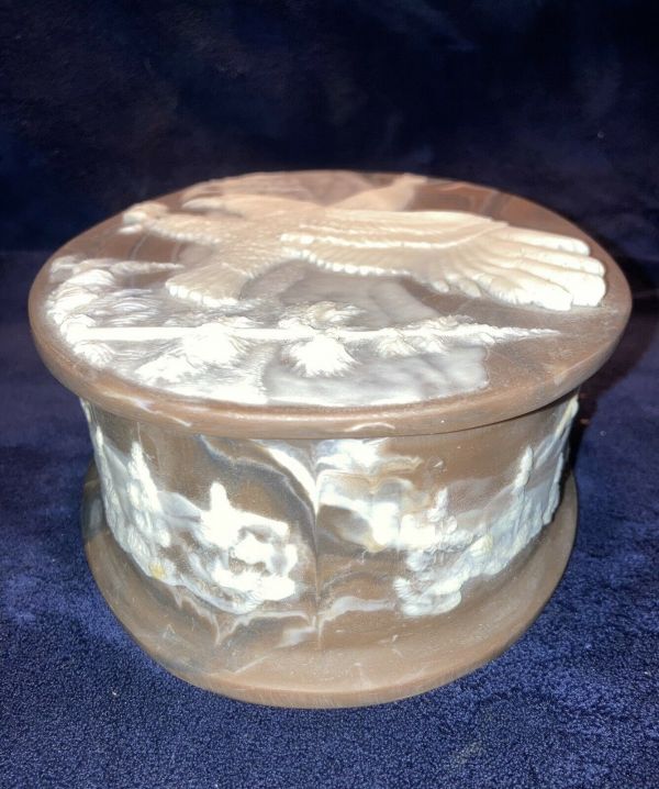 Vintage Incolay Stone Jewelry Box With Eagle/Mountain Scene Handcrafted ...