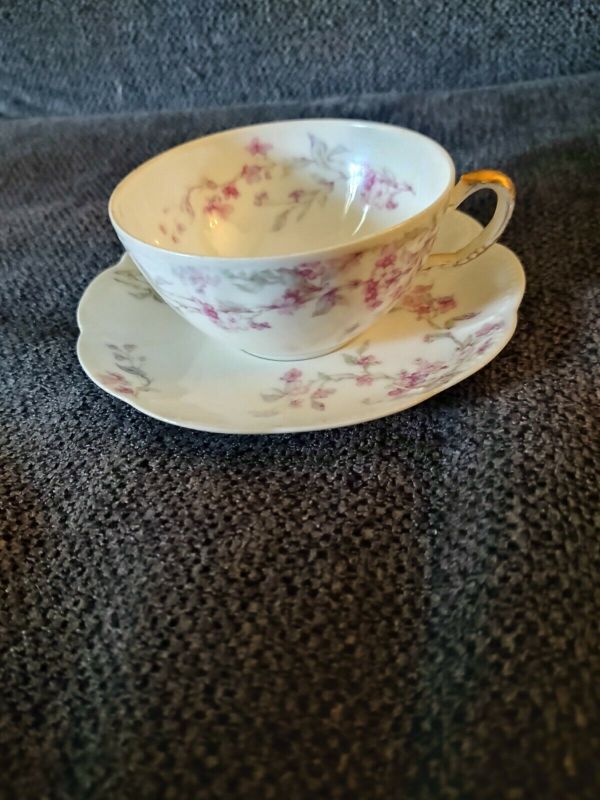 Haviland Limoges France Tea Cup With Gold Trim Handle And Saucer Pink ...