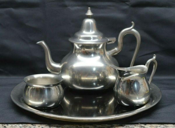 Vintage Pewter Woodbury Pewter Teapot Tea Set Creamer Sugar Henry Ford ...