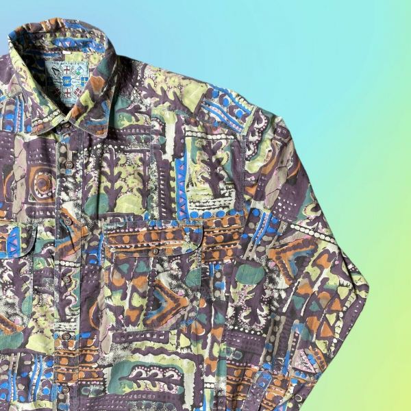VTG Funky Shirt 90s EDITH KUMAR FADE OUT Rave Hawaiian Hawaii Festival ...