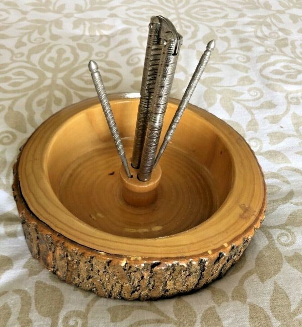 Vintage Wood Tree Bark Nut Cracker Bowl And Cracker With 2 Picks & Vtg ...