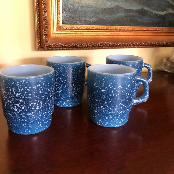 4 Vintage Anchor Hocking Fire King Blue Speckled Coffee Cups Mugs ...