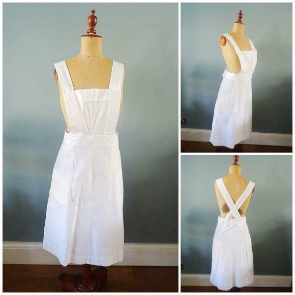 Vintage Nurses Apron 1950s Cross Over Back White Cotton Uniform 1960s ...