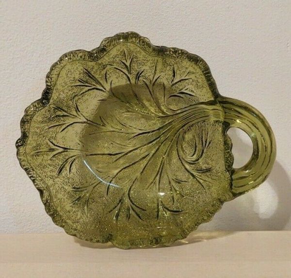 Vintage Clear Dark Green Glass Cabbage Leaf With Stem Candy Trinket ...