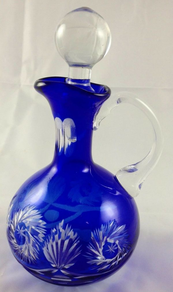 Victorian Cobalt Blue Cut Glass To Clear Pinwheel Star Pattern Oil ...