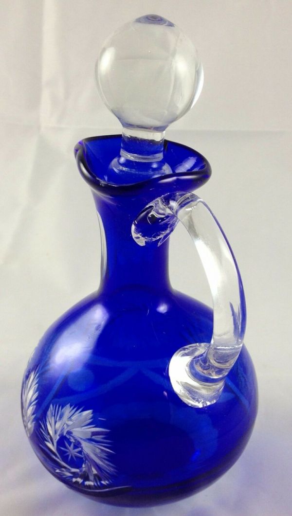 Victorian Cobalt Blue Cut Glass To Clear Pinwheel Star Pattern Oil ...