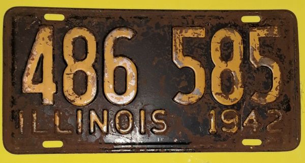 Vintage 1942 Illinois Embossed Metal License Plate Gas Oil Sign Ratrod ...