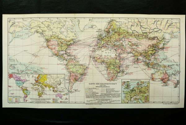 1897 Antique Large World Map: MAIN MARITIME ROUTES. 124 Years Old Chart ...