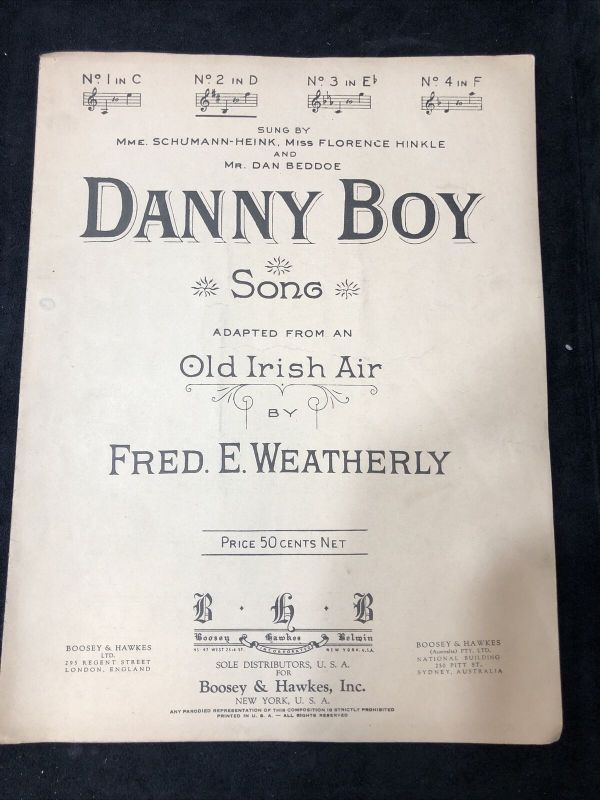 1913 Danny Boy Vintage Sheet Music - Adapted From Old Irish Air By Fred ...