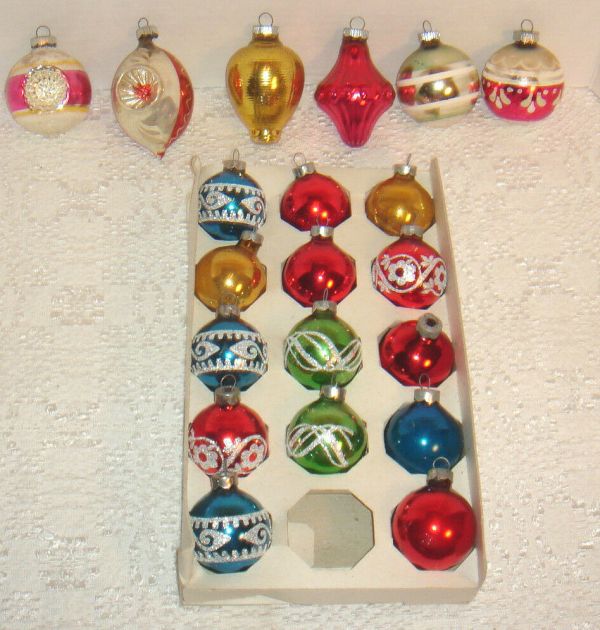 23 Vtg Shiny Brite USA Mercury Glass Christmas Tree Ornaments Indent ...