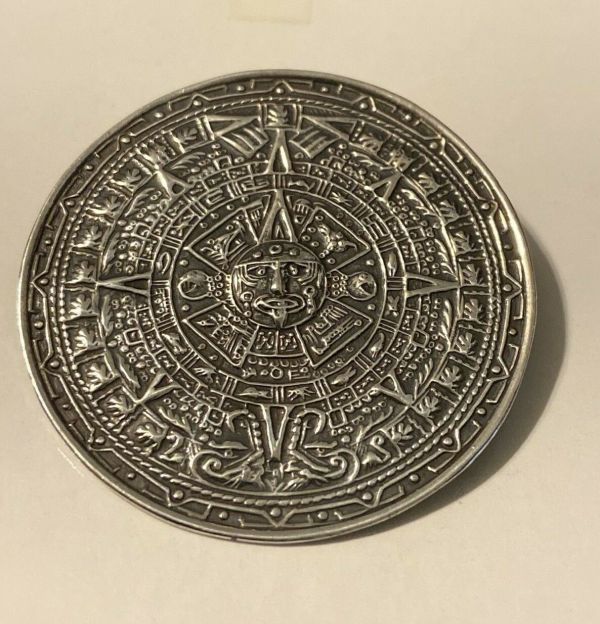 Vintage Mexico Sterling Silver Mayan Calendar Pin And Pendant | #64440142